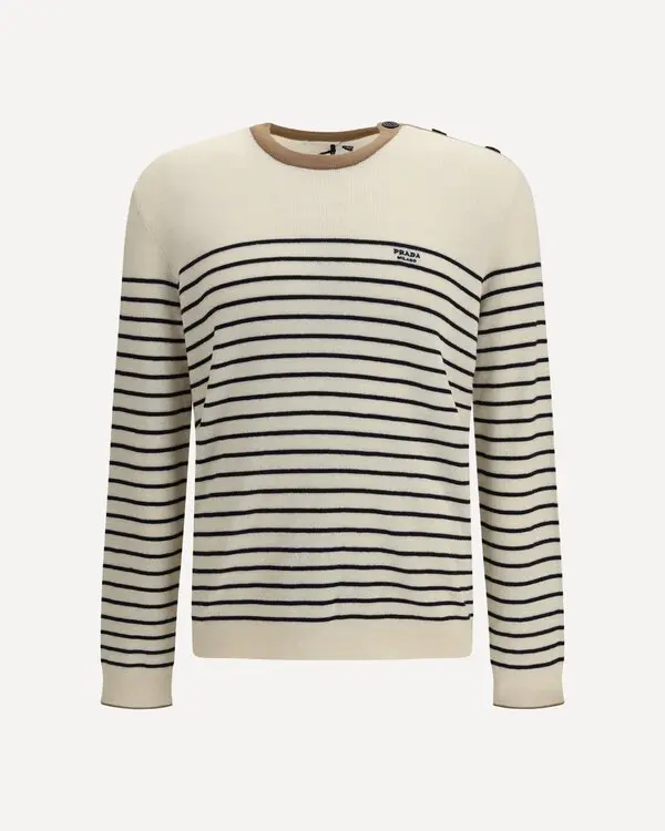 Prada Jacquard Wool And Cotton Blend Striped Sweater