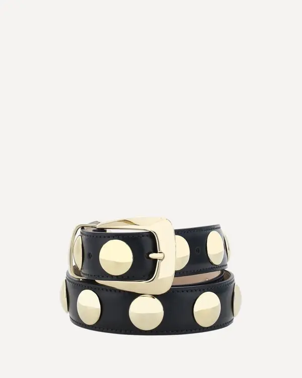 Khaite Benny Leather Belt With Gold Tone Studs