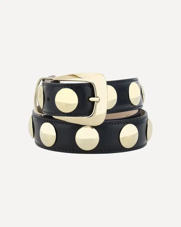 Khaite Benny Leather Belt With Gold Tone Studs