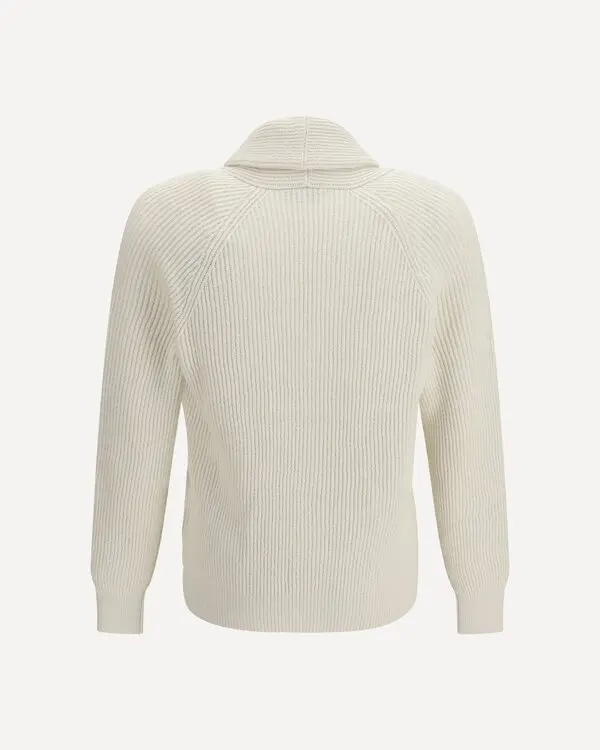 Brunello Cucinelli Ribbed Shawl Collar Cardigan - Cream