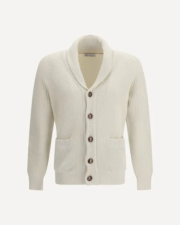 Brunello Cucinelli Ribbed Shawl Collar Cardigan - Cream