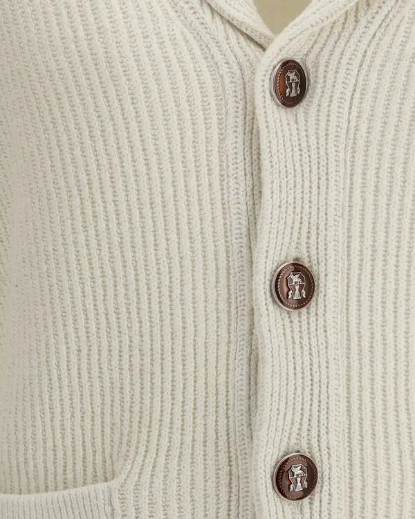 Brunello Cucinelli Ribbed Shawl Collar Cardigan - Cream