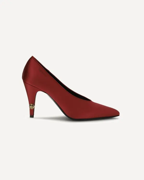 Versace Satin Pointed Toe High Heel Pumps - Red
