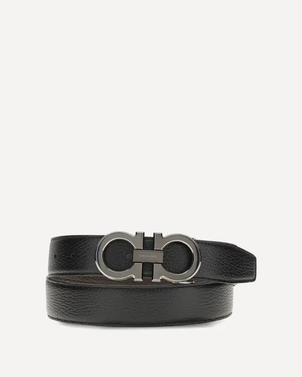 FERRAGAMO Double Gancini Leather Belt - Black