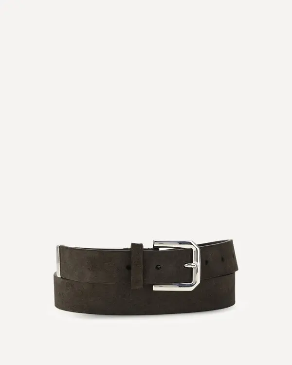 Brunello Cucinelli Suede Belt With Antique Gold-plated Buckle - Black