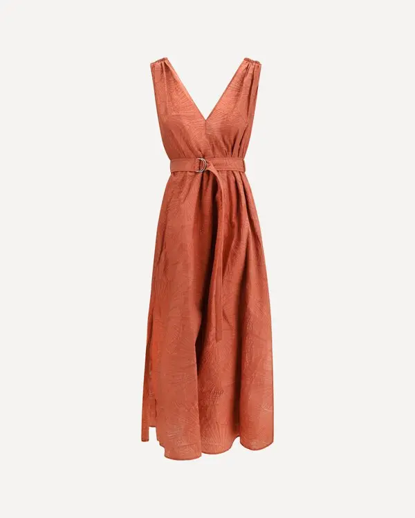 Brunello Cucinelli Midi Dress With Floral Motif - Red