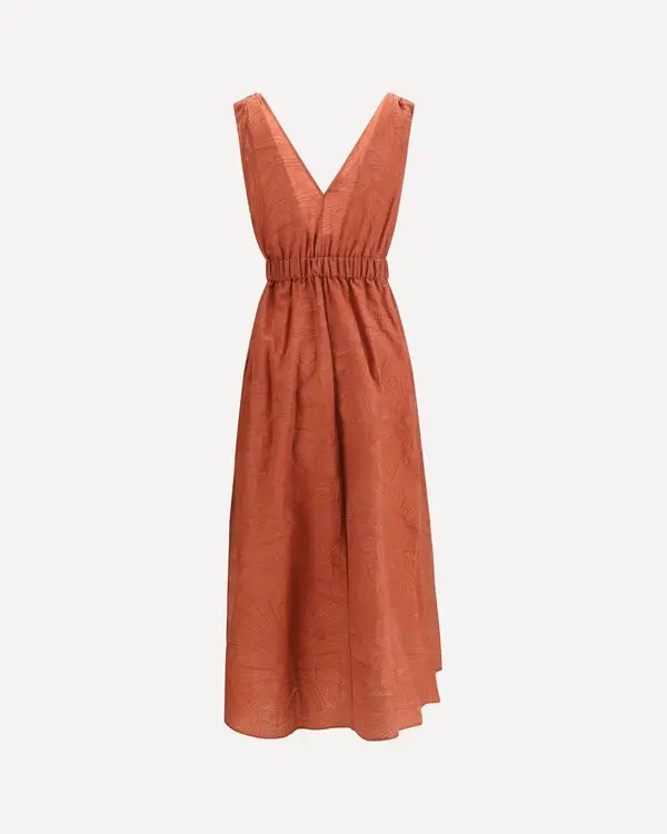 Brunello Cucinelli Midi Dress With Floral Motif - Red
