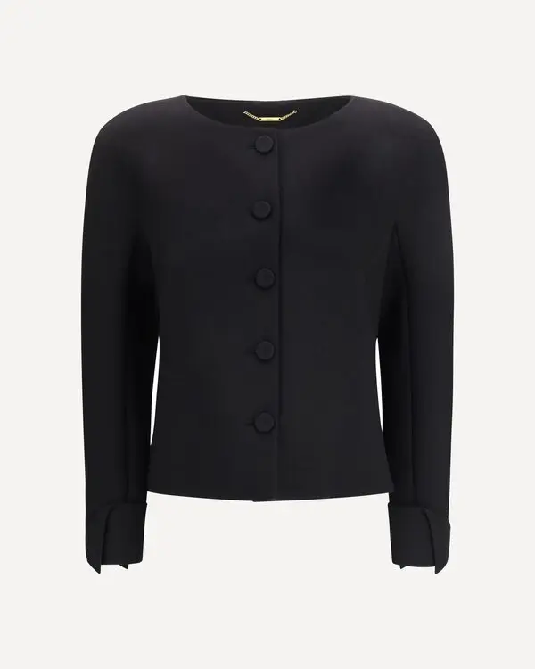 Chloé Collarless Fitted Jacket In Wool Crêpe - Black