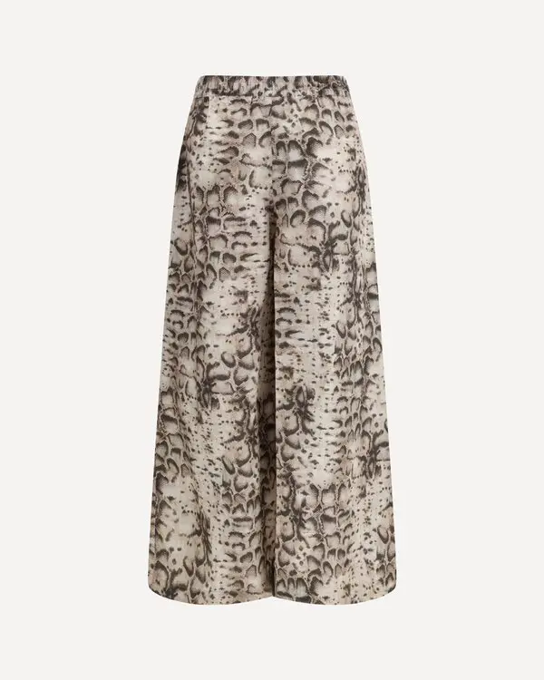 Pinko Gussola Pants Wide Leg Animal Print Cotton Poplin