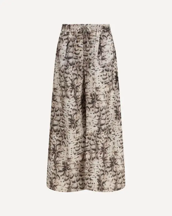 Pinko Gussola Pants Wide Leg Animal Print Cotton Poplin