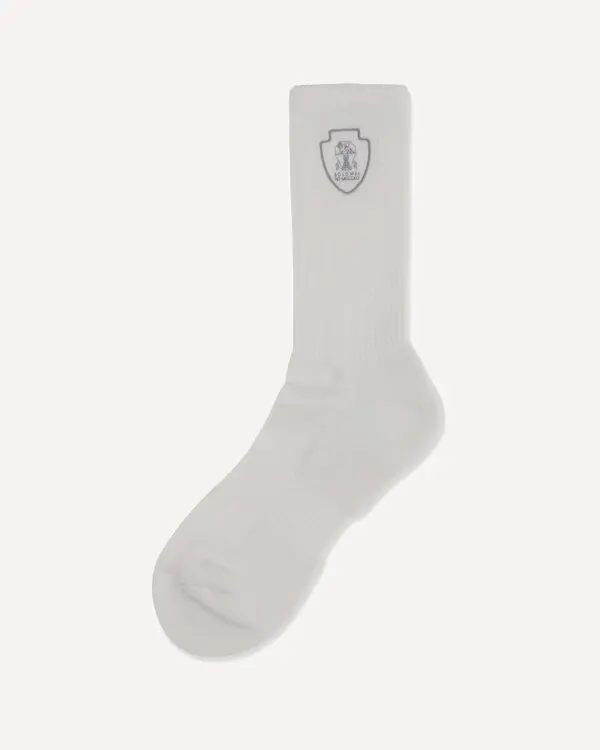 Brunello Cucinelli Ribbed Cotton Knit Socks With Embroidered Logo - White