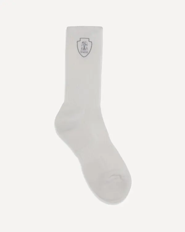 Brunello Cucinelli Ribbed Cotton Knit Socks With Embroidered Logo