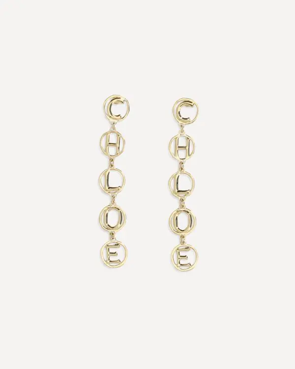 Chloé Script Drop Earrings In Vintage Brass - Gold