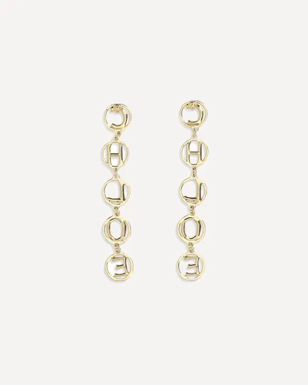 Chloé Script Drop Earrings In Vintage Brass