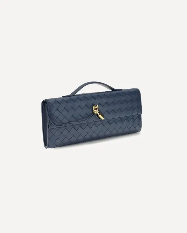 Bottega Veneta Andiamo Handbag In Lambskin Leather - Blue