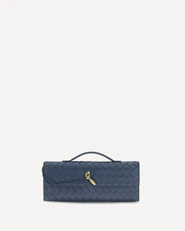 Bottega Veneta Andiamo Handbag In Lambskin Leather - Blue