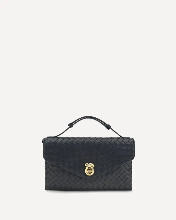 Bottega Veneta Lambskin Leather Knot Lock Shoulder Bag - Blue