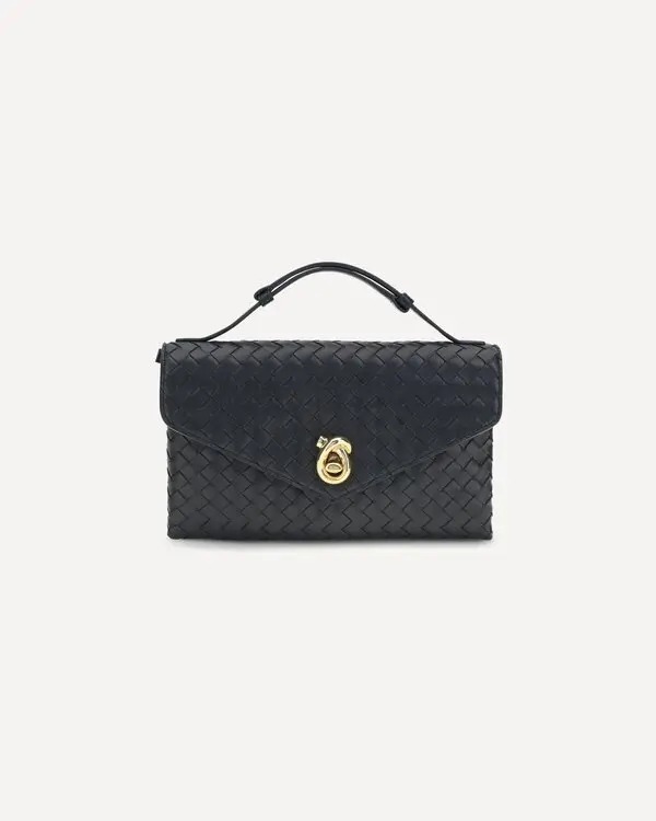 Bottega Veneta Lambskin Leather Knot Lock Shoulder Bag - Blue