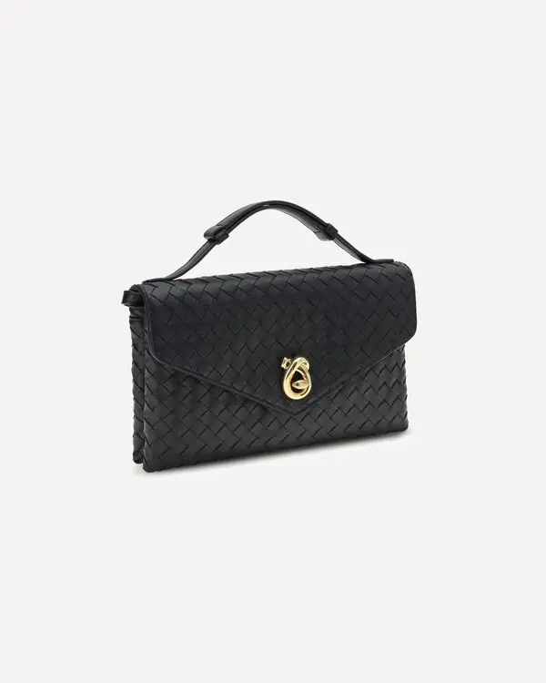 Bottega Veneta Lambskin Leather Knot Lock Shoulder Bag - Blue