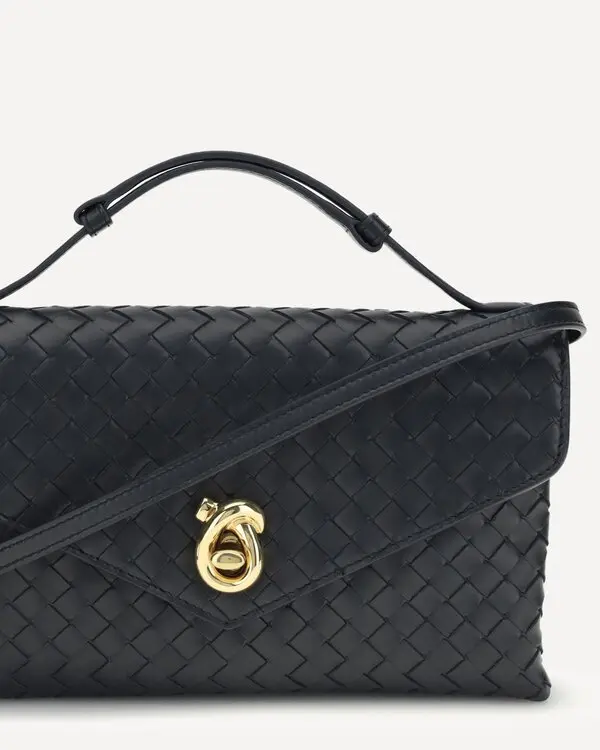 Bottega Veneta Lambskin Leather Knot Lock Shoulder Bag - Blue