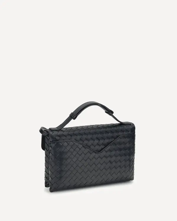 Bottega Veneta Lambskin Leather Knot Lock Shoulder Bag - Blue