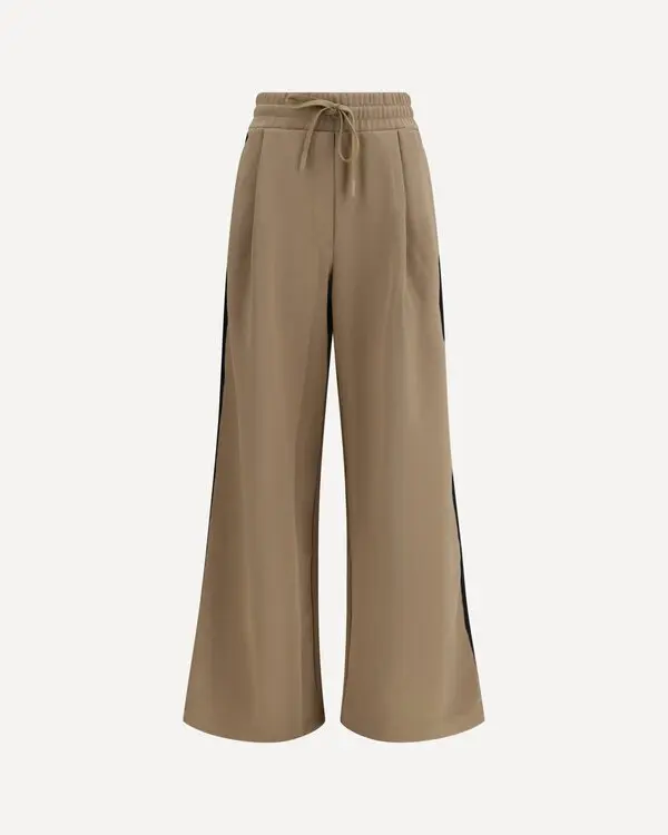 Max Mara Wide Leg Cotton Jersey Pants With Side Bands - Beige