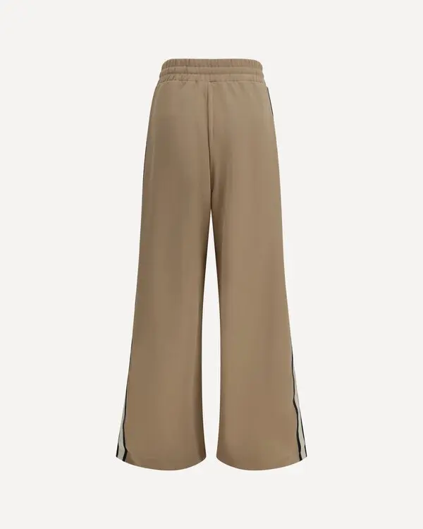 Max Mara Wide Leg Cotton Jersey Pants With Side Bands - Beige