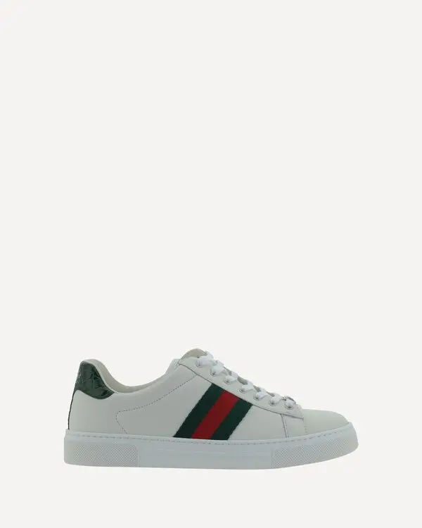 Gucci Ace Leather Sneakers With Web Stripes - White