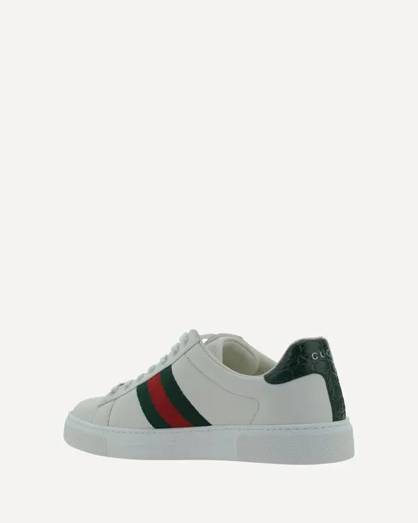 Gucci Ace Leather Sneakers With Web Stripes - White