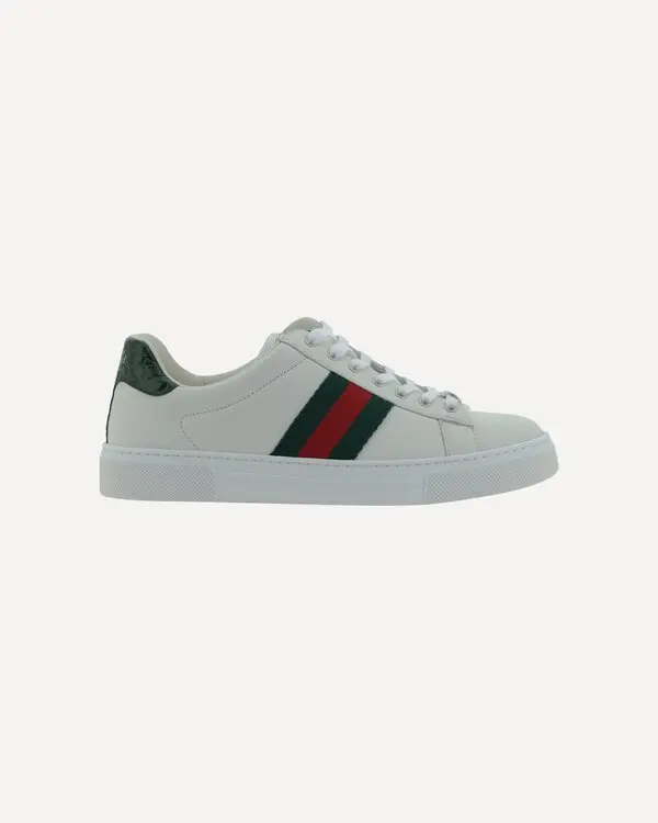 Gucci Ace Leather Sneakers With Web Stripes - White