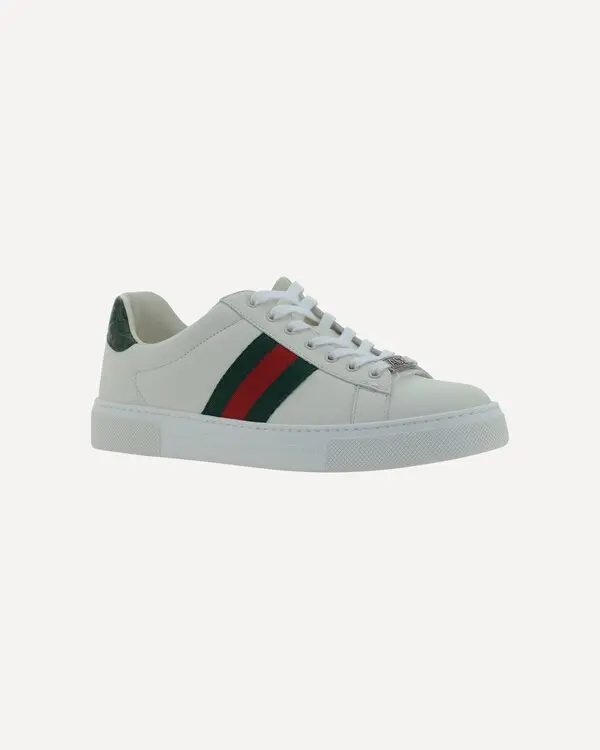 Gucci Ace Leather Sneakers With Web Stripes - White