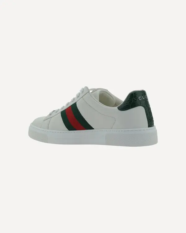 Gucci Ace Leather Sneakers With Web Stripes - White