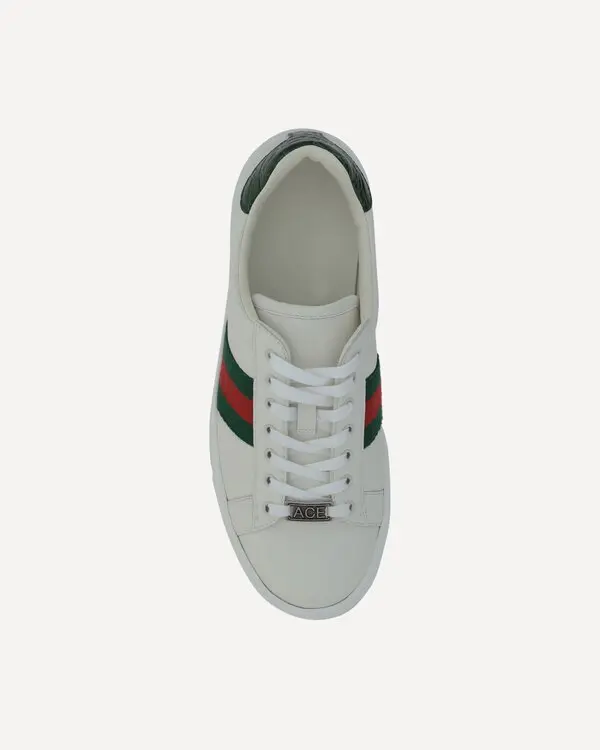 Gucci Ace Leather Sneakers With Web Stripes - White