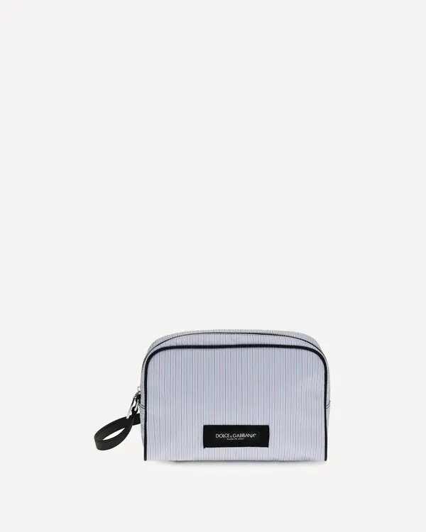 Dolce & Gabbana Striped Poplin And Leather Handbag - Light Blue