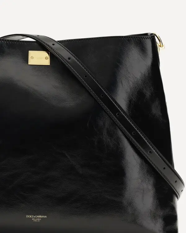 Dolce & Gabbana Large Vittoria Leather Shoulder Bag - Black