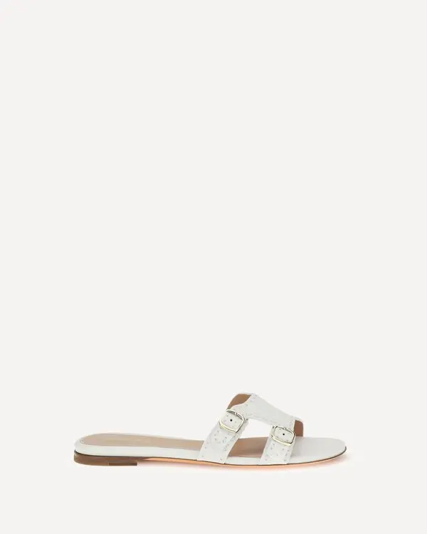 Santoni Leather Buckled Flat Sandals - White