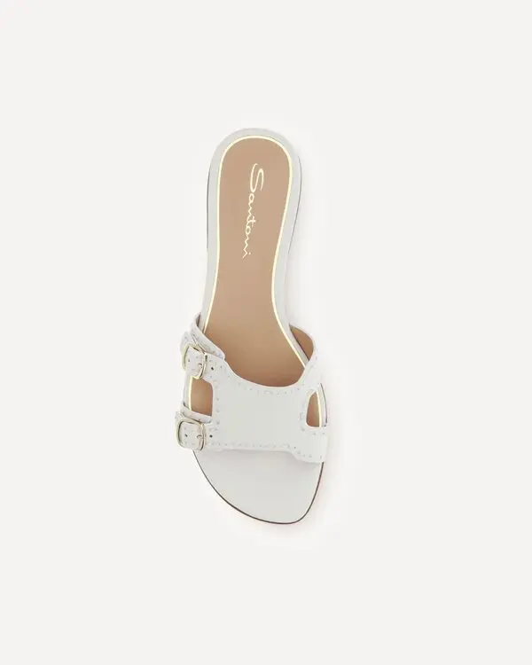 Santoni Leather Buckled Flat Sandals