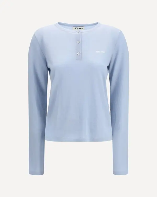 Miu Miu Cashmere Henley T-shirt - Light Blue