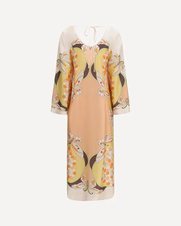 La DoubleJ Twin Flame Silk Twill Dress With Dual Neckline