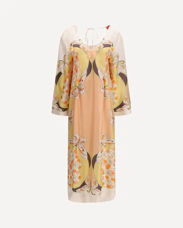 La DoubleJ Twin Flame Silk Twill Dress With Dual Neckline