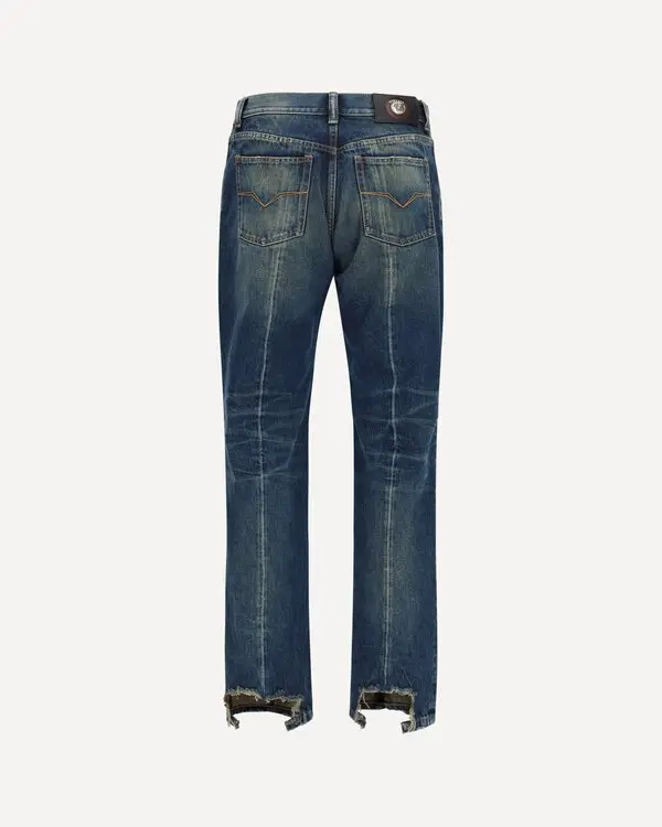Versace Distressed Straight-leg Jeans - Blue