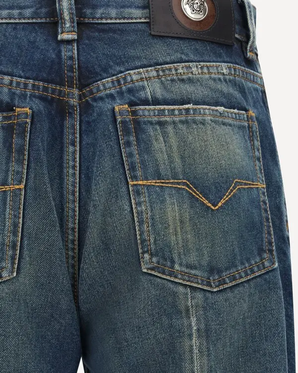 Versace Distressed Straight-leg Jeans - Blue