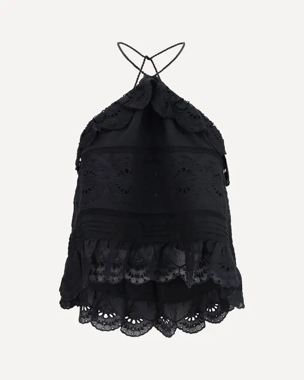 MARANT ETOILE Marant Étoile Prisha Embroidered Ruffle Halter Top - Black