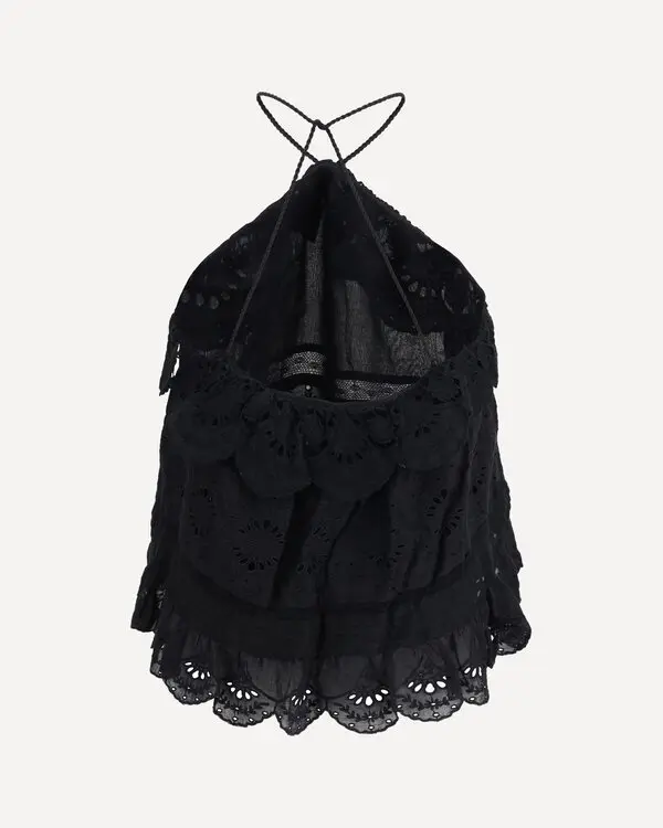 MARANT ETOILE Marant Étoile Prisha Embroidered Ruffle Halter Top - Black