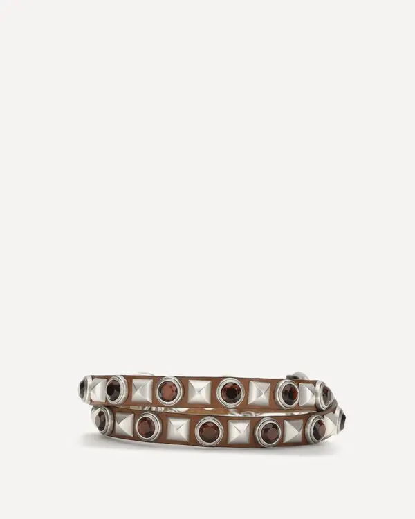 Etro Leather Belt With Jeweled Studs - Brown
