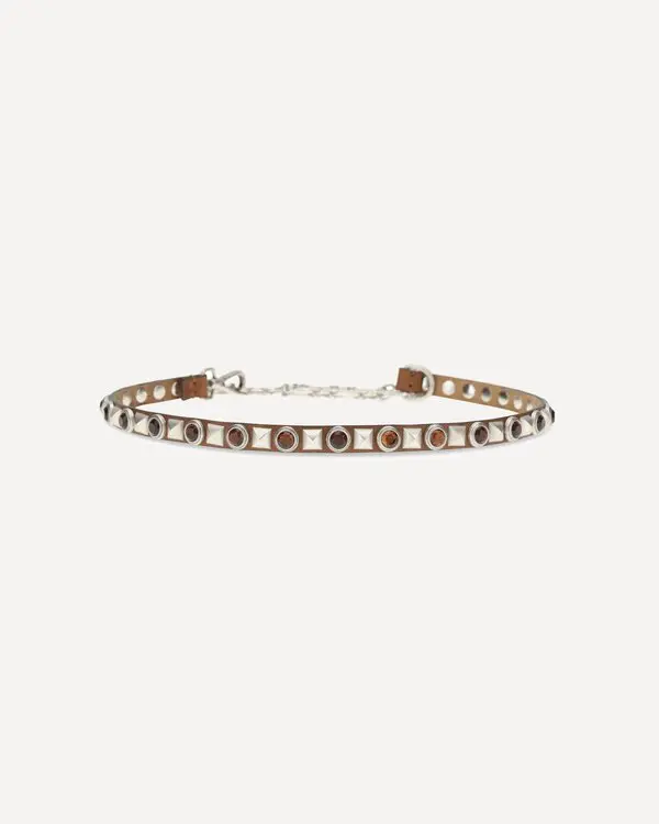 Etro Leather Belt With Jeweled Studs