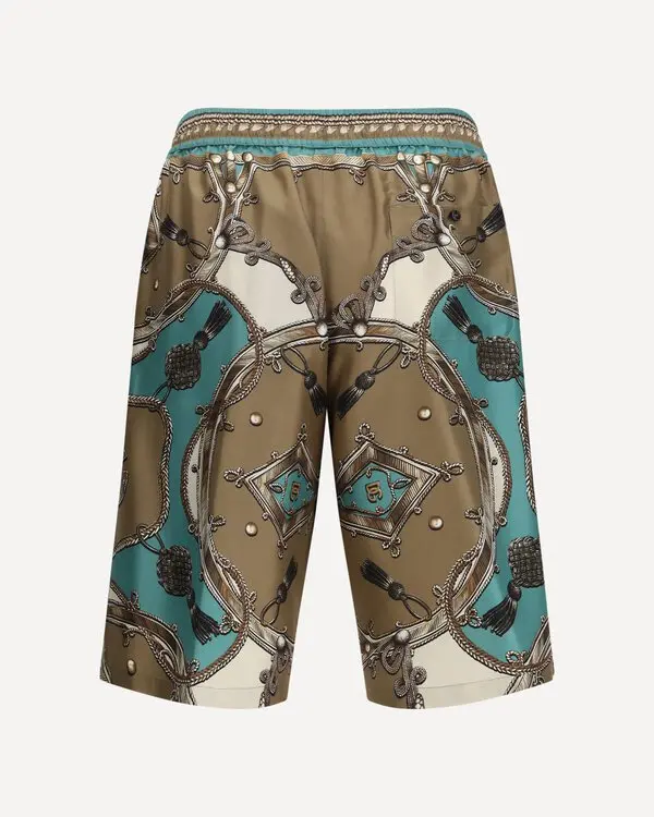Dolce & Gabbana Washed Silk Twill Cargo Print Bermuda Shorts