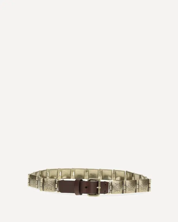 Etro Engraved Metal And Leather Belt