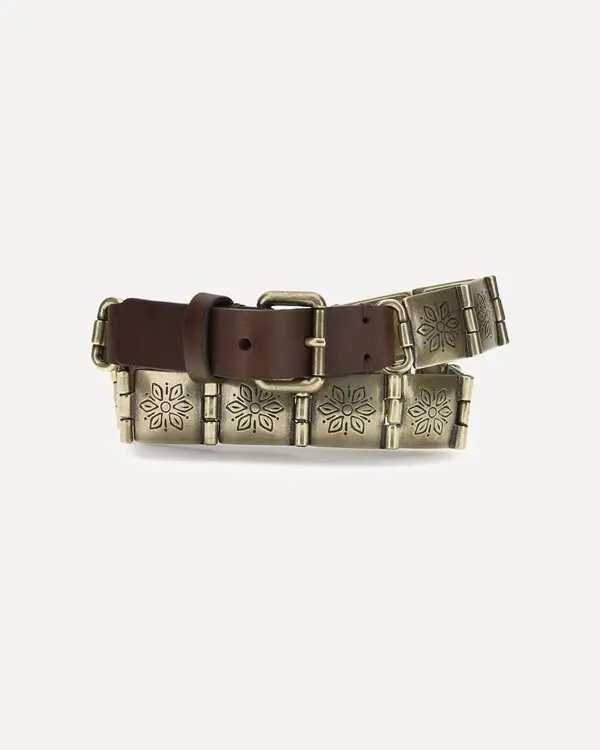 Etro Engraved Metal And Leather Belt