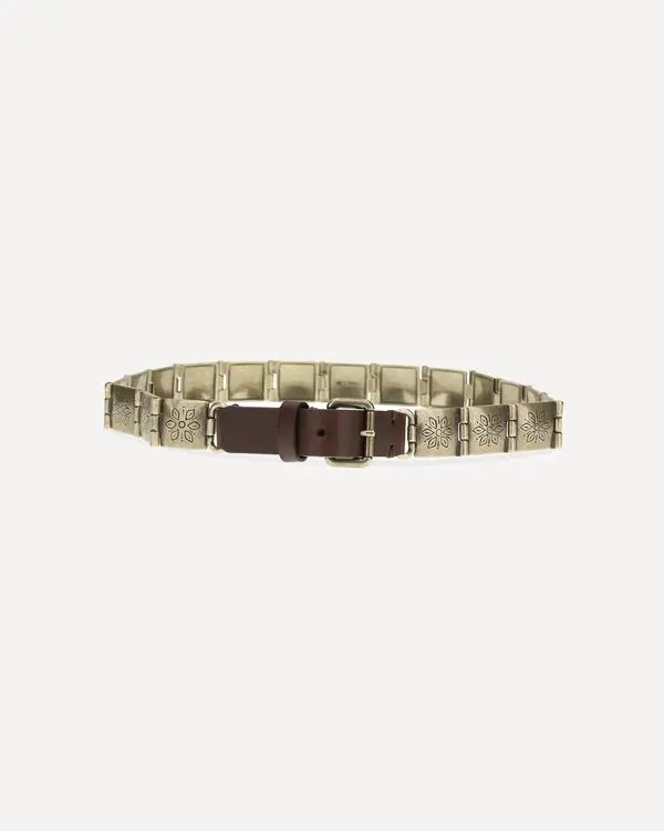 Etro Engraved Metal And Leather Belt